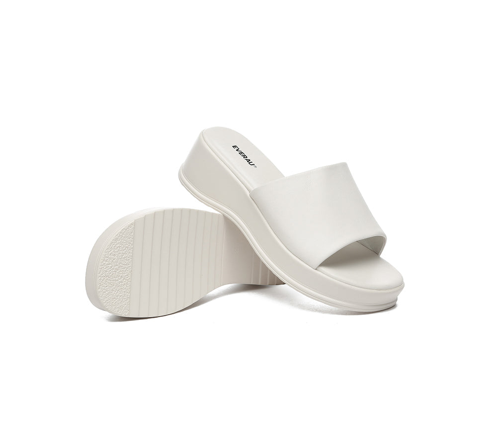 EVERAU® Women Leather Platform Wedge Slides Fiona