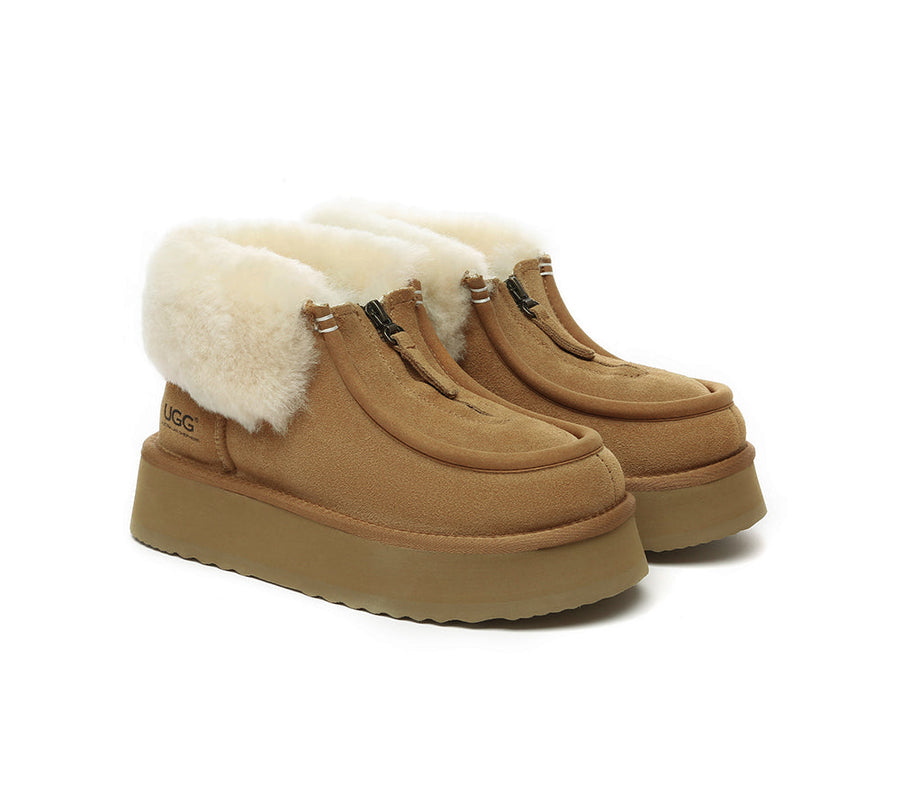 AUSTRALIAN SHEPHERD® UGG Boots Sheepskin Wool Collar Zipper Platform A