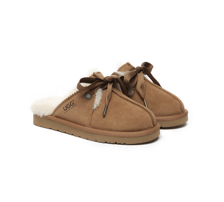 AUSTRALIAN SHEPHERD® UGG Slippers Women Adjustable Ribbon Bow Ruby