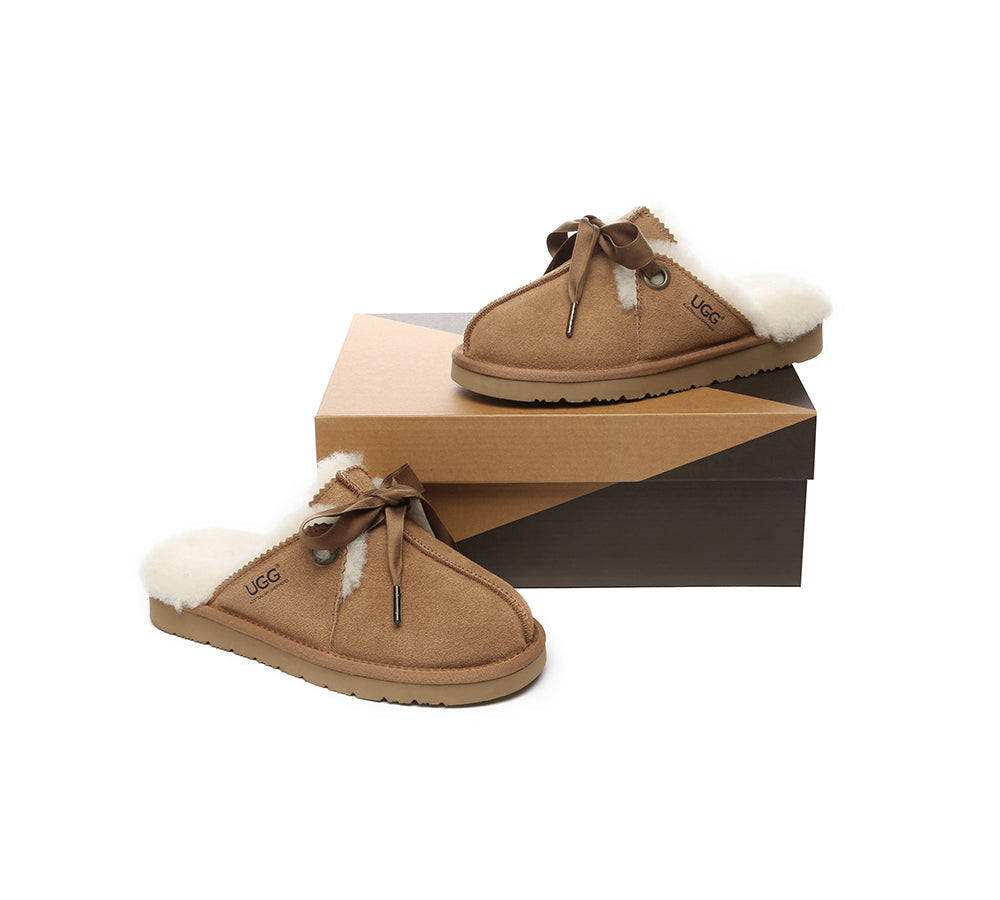 AUSTRALIAN SHEPHERD® UGG Slippers Women Adjustable Ribbon Bow Ruby